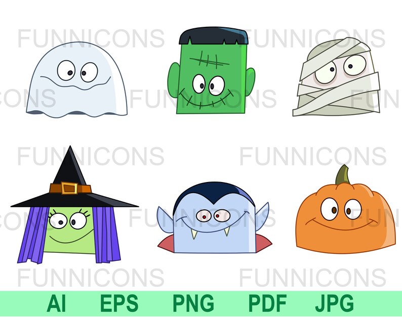 Halloween faces vector clipart bundle ai eps png pdf and jpg | Etsy