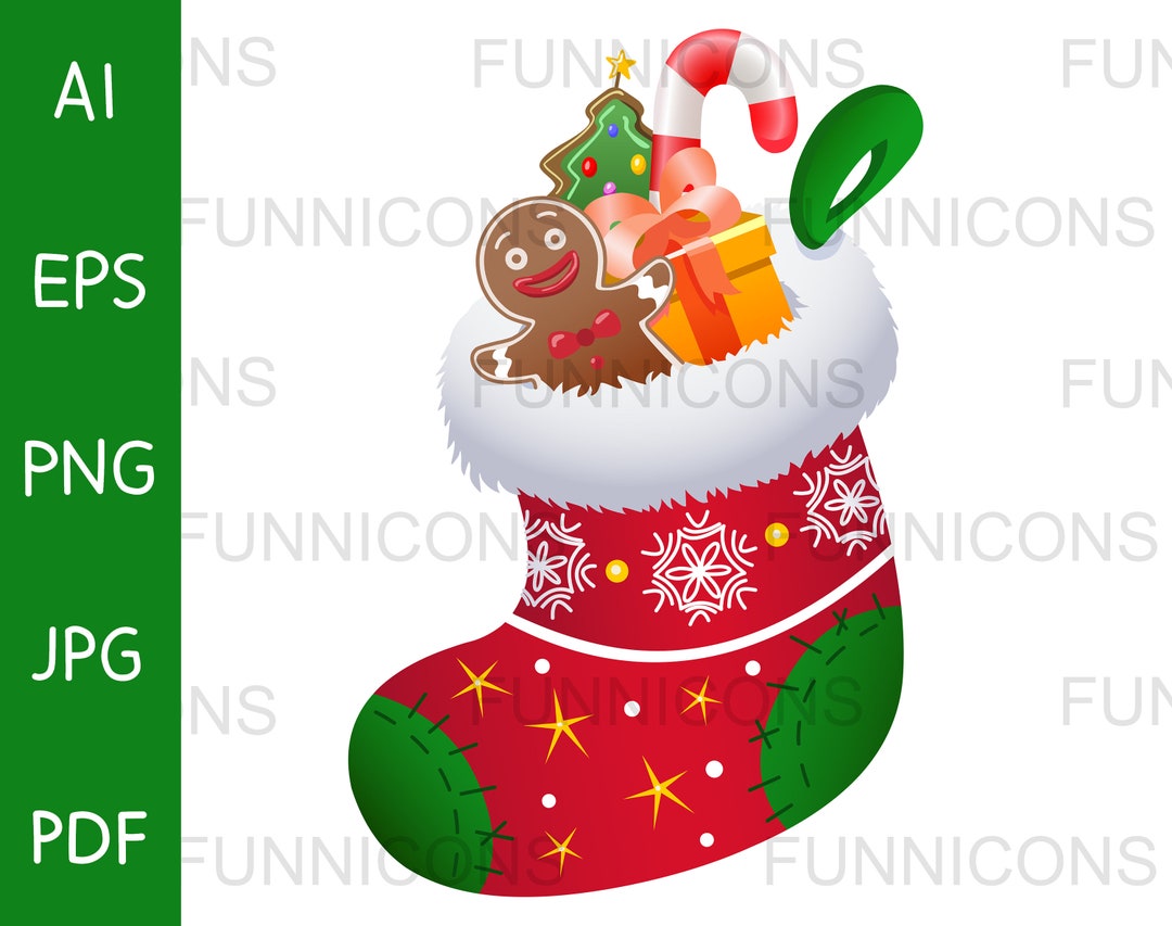 Clipart Illustration of a Christmas Stocking, Ai Eps Png Jpg and Pdf ...