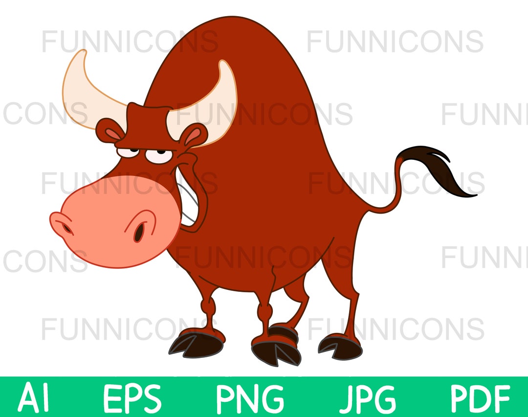 Clipart Cartoon of a Grinning Strong Bull, Animal Illustration, Ai Eps ...