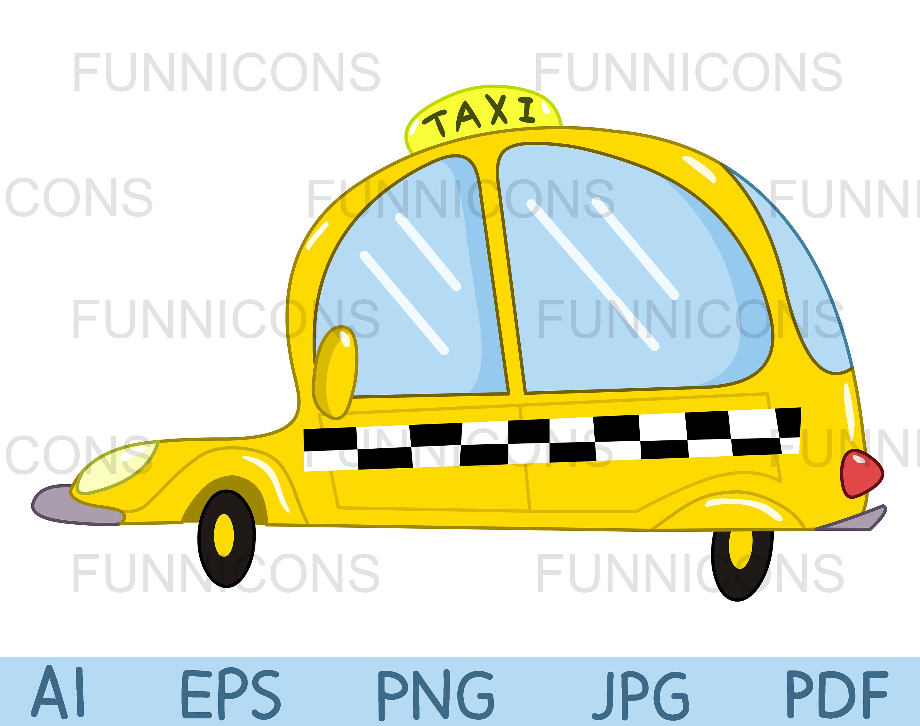 Clipart Cartoon of a Yellow NY Taxi Vintage Style Ai Eps Png | Etsy