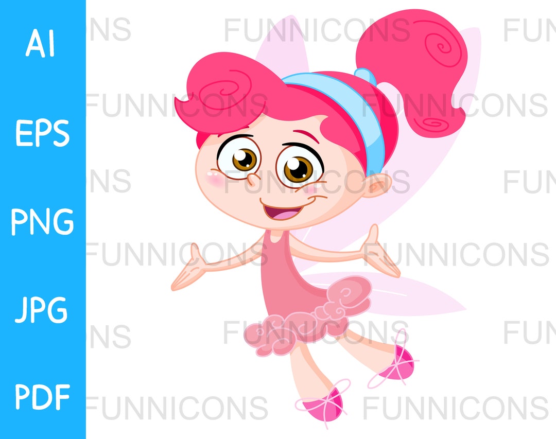 Clipart Cartoon of a Happy Pink Fairy Flying, Ai Eps Png Jpg and Pdf ...
