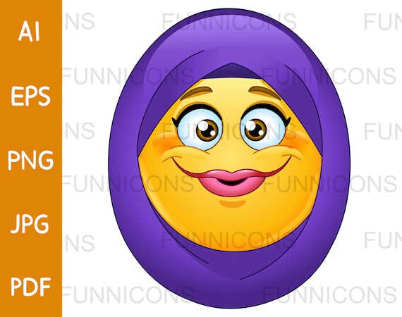 Clipart Cartoon of a Muslim Woman Female Emoji Emoticon - Etsy