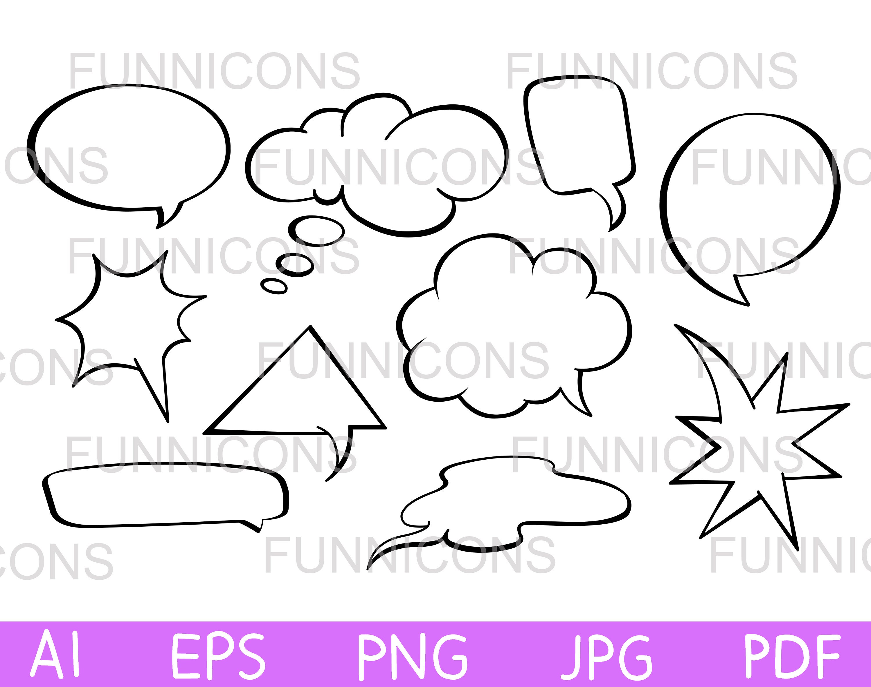 Speech bubbles set clipart comic style digital stamp ai eps | Etsy