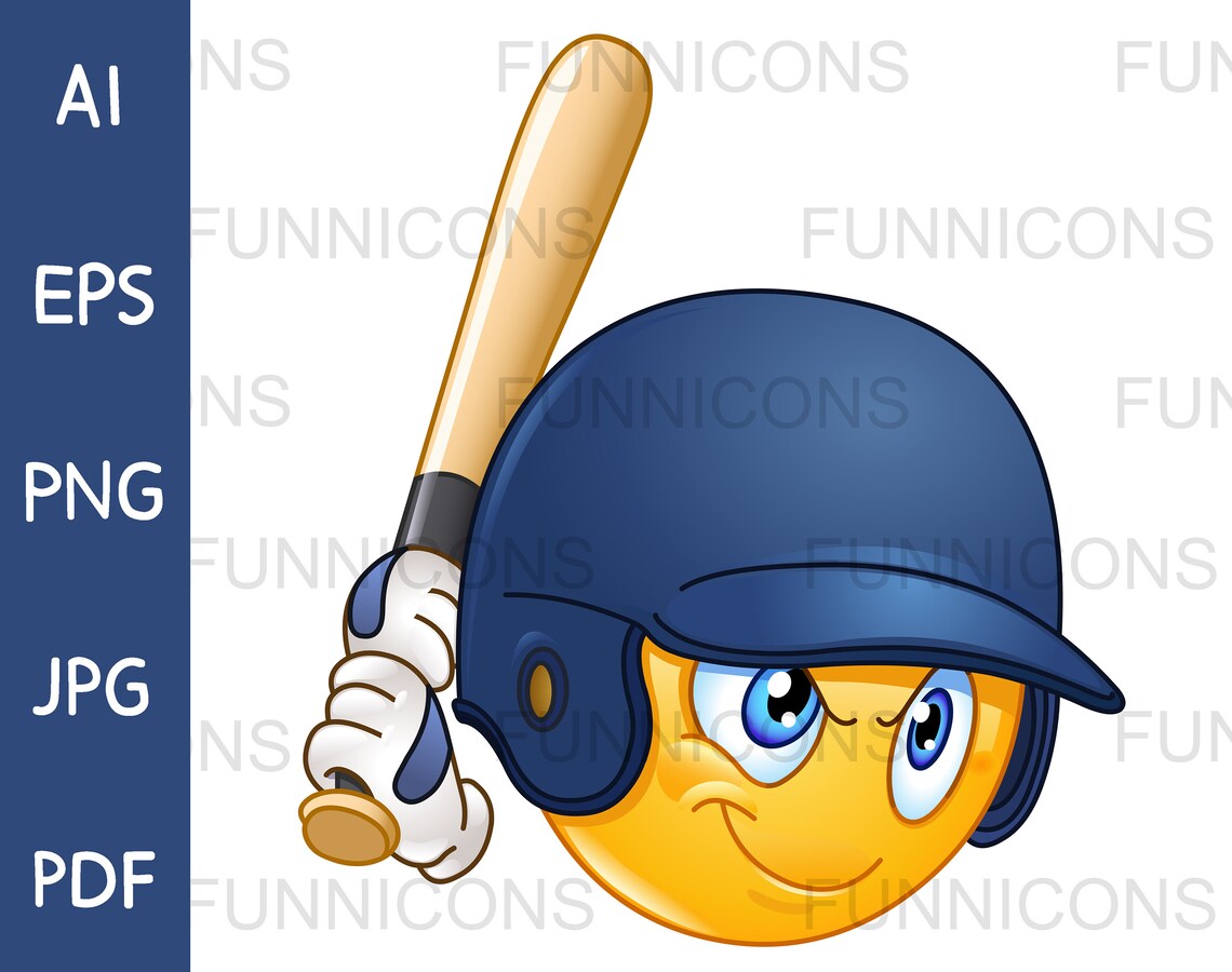 Clipart Cartoon of Emoji Emoticon Baseball Batter Batting or | Etsy Israel