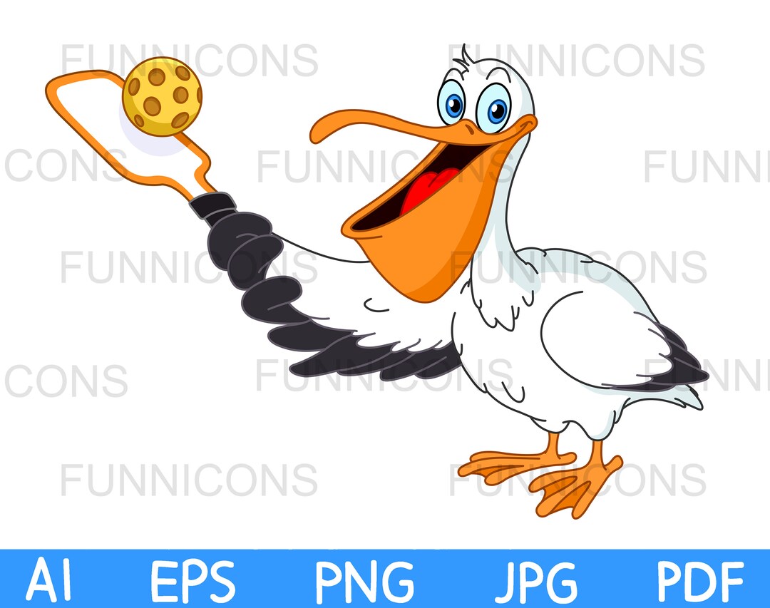 Clipart Sport Cartoon of a Happy Pelican With Pickleball Paddle Ball ...