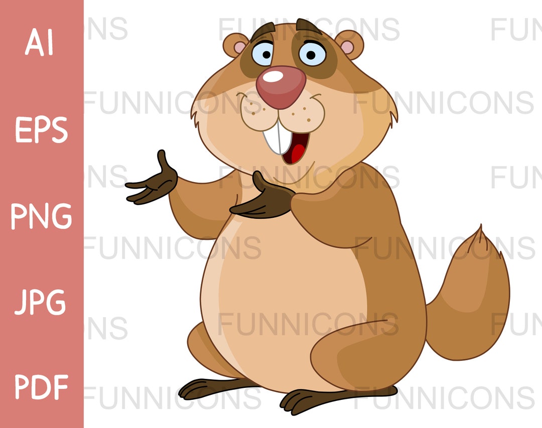 Clipart Cartoon of a Happy Groundhog Presenting With His Hand, Animal ...