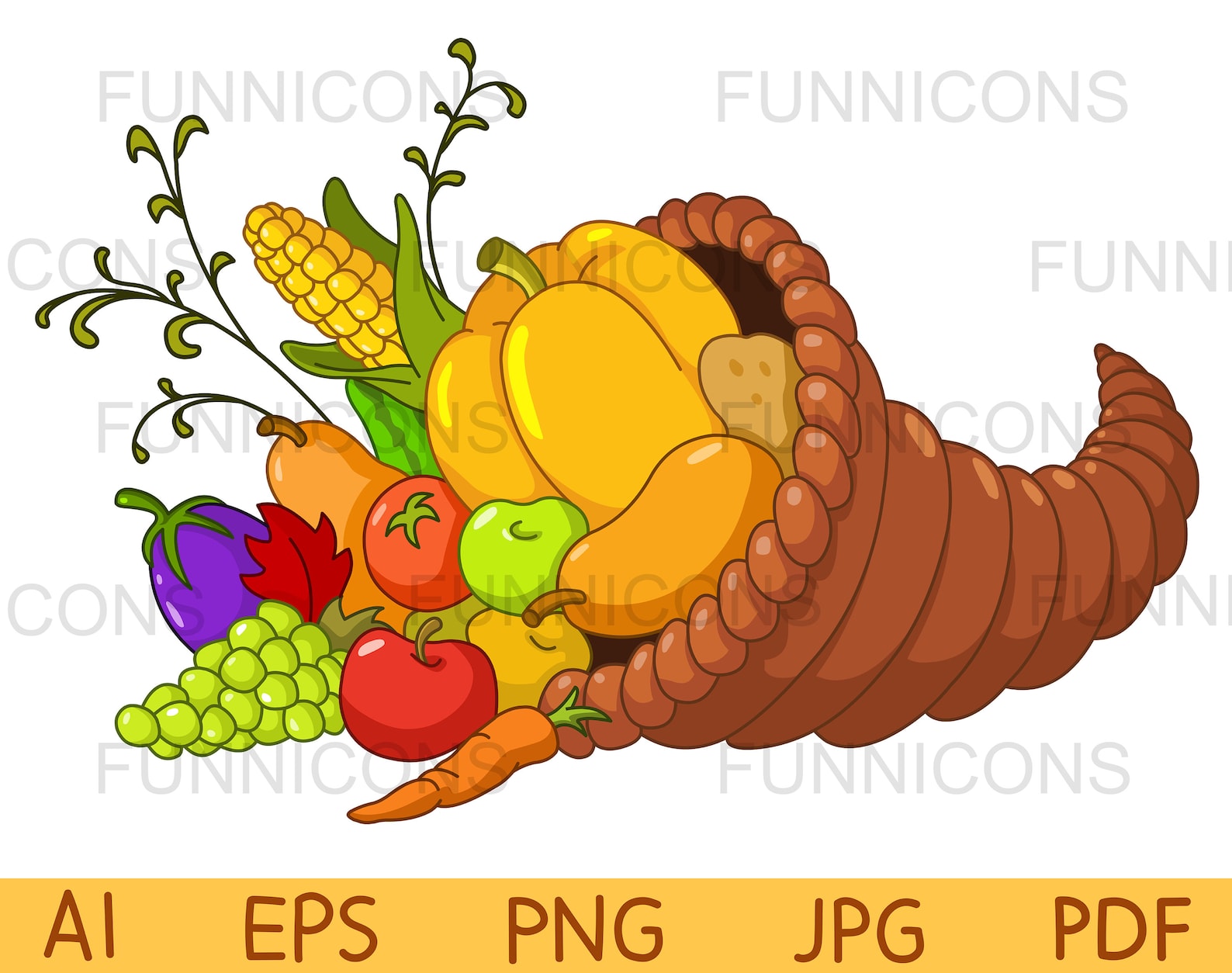 Horn of Plenty Cornucopia Thanksgiving Clipart. Ai Eps Png Pdf and Jpg ...