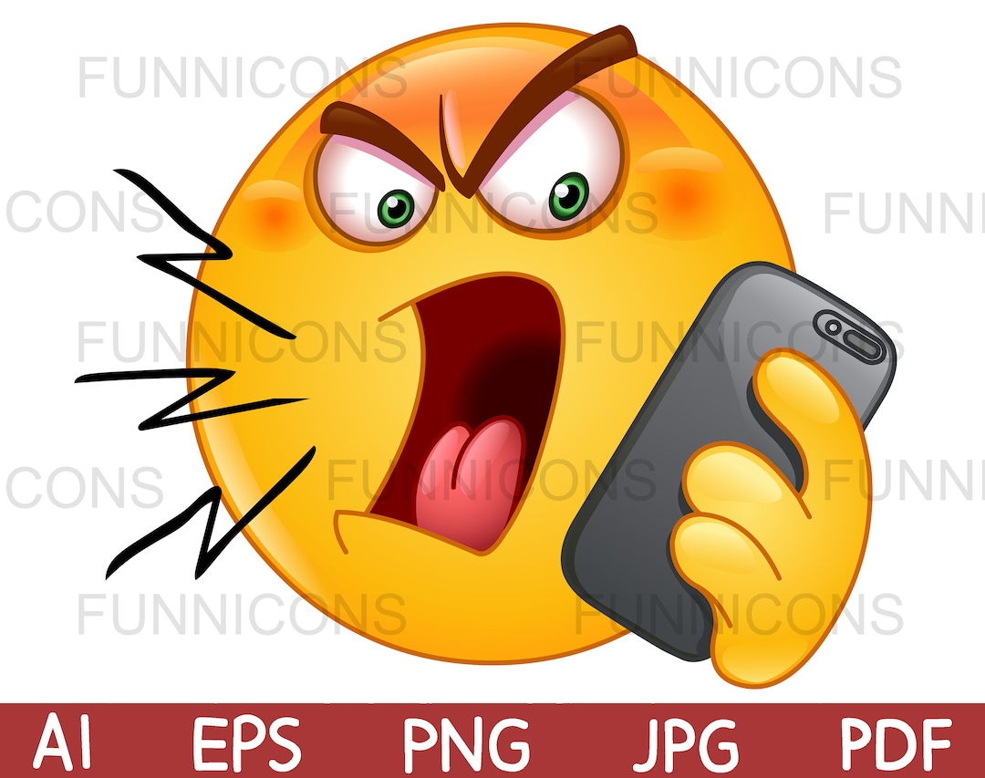 Clipart Cartoon of an Angry Emoticon Shouting or Screaming at a Cell ...