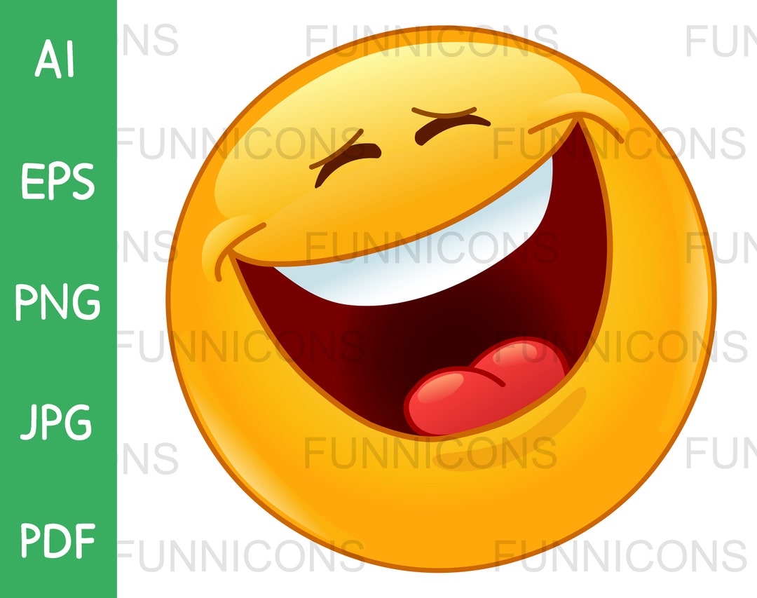 Clipart Cartoon of a Happy Emoticon Laughing Out Loud With Closed Eyes ...
