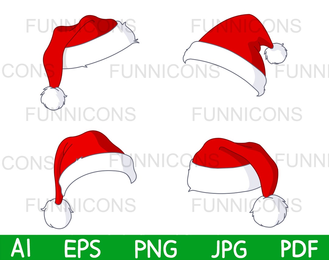 Christmas Vector Clipart Santa Hats Cartoon Bundle, Ai Eps Png Pdf and ...