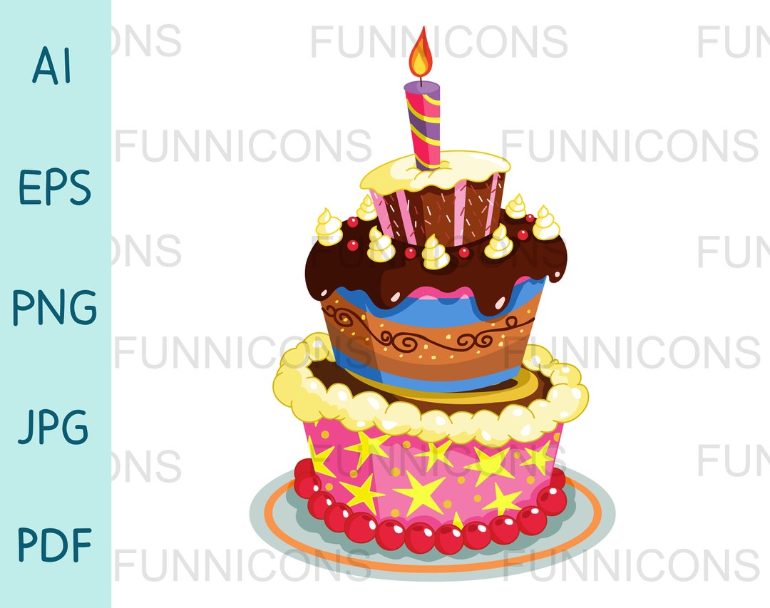 Birthday Cake Clipart, Vector Illustration, Ai Eps Png Pdf and Jpg ...