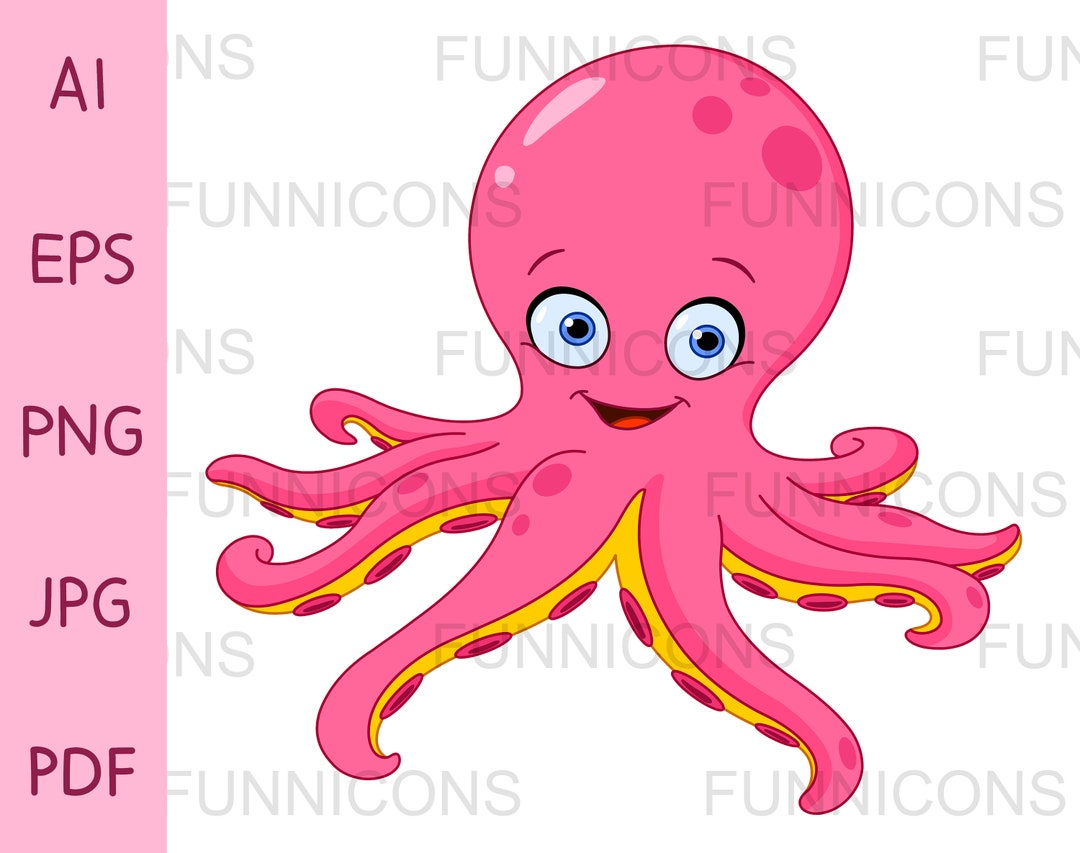 Clipart of a Happy Pink Octopus, Vector Illustration, Ai Eps Png Pdf ...