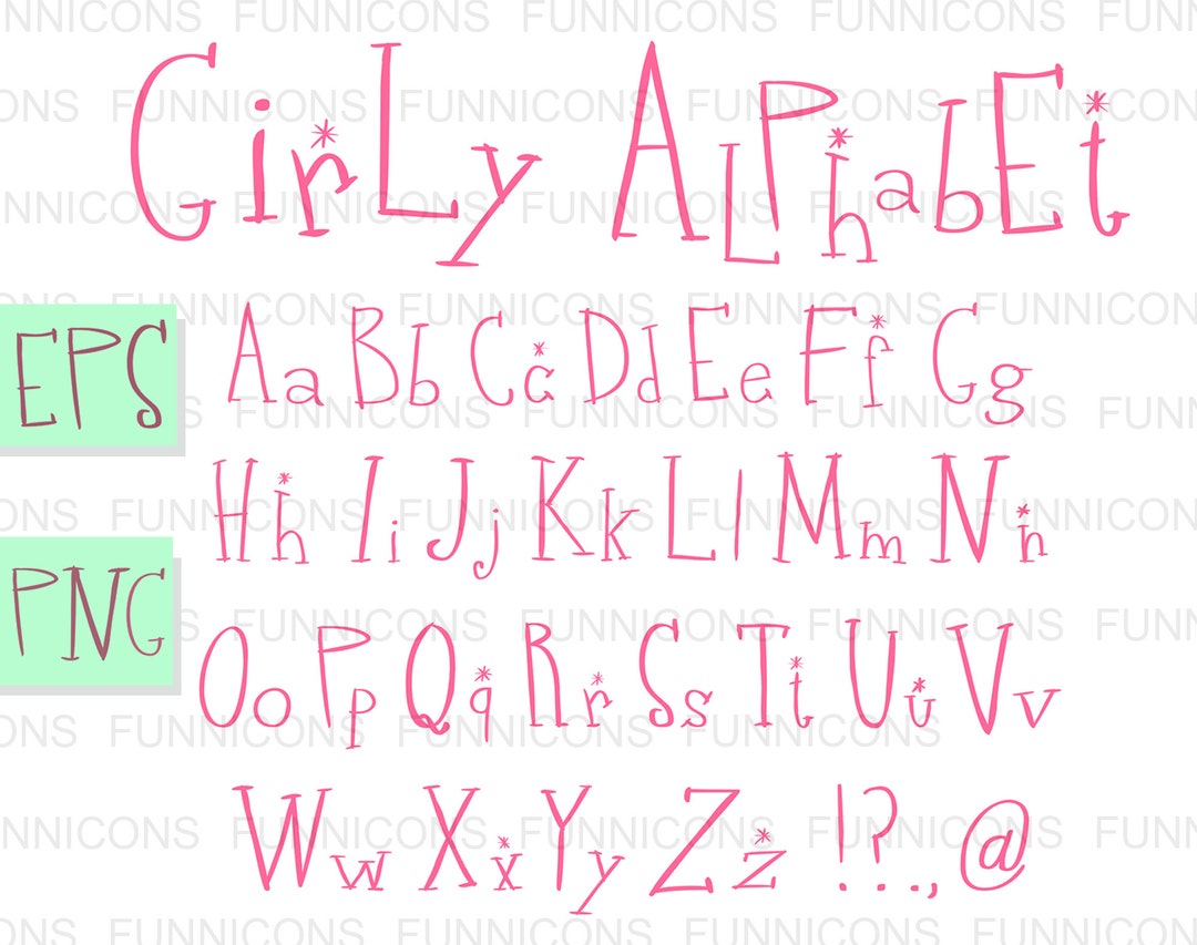 Girly Pink Alphabet, Vector Uppercase and Lowercase Set, Eps and Png ...