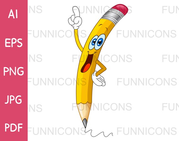 Back to School Clipart Cartoon of a Happy Pencil Character - Etsy