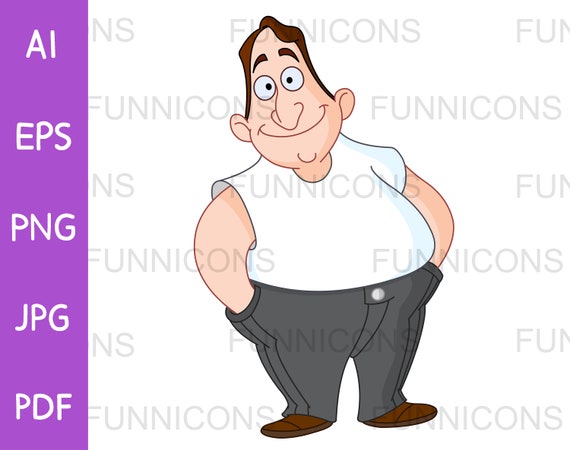 Clipart Cartoon of a Smiling Chubby Man in a White Shirt With - Etsy