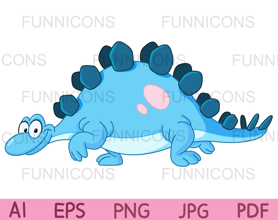 Clipart Cartoon of a Happy Blue Stegosaurus Dinosaur Walking, Ai Eps ...