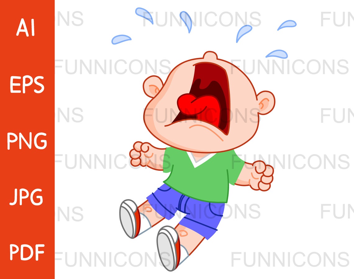Clipart Cartoon of a Little Boy Kid Child Screaming and Crying, Ai Eps ...