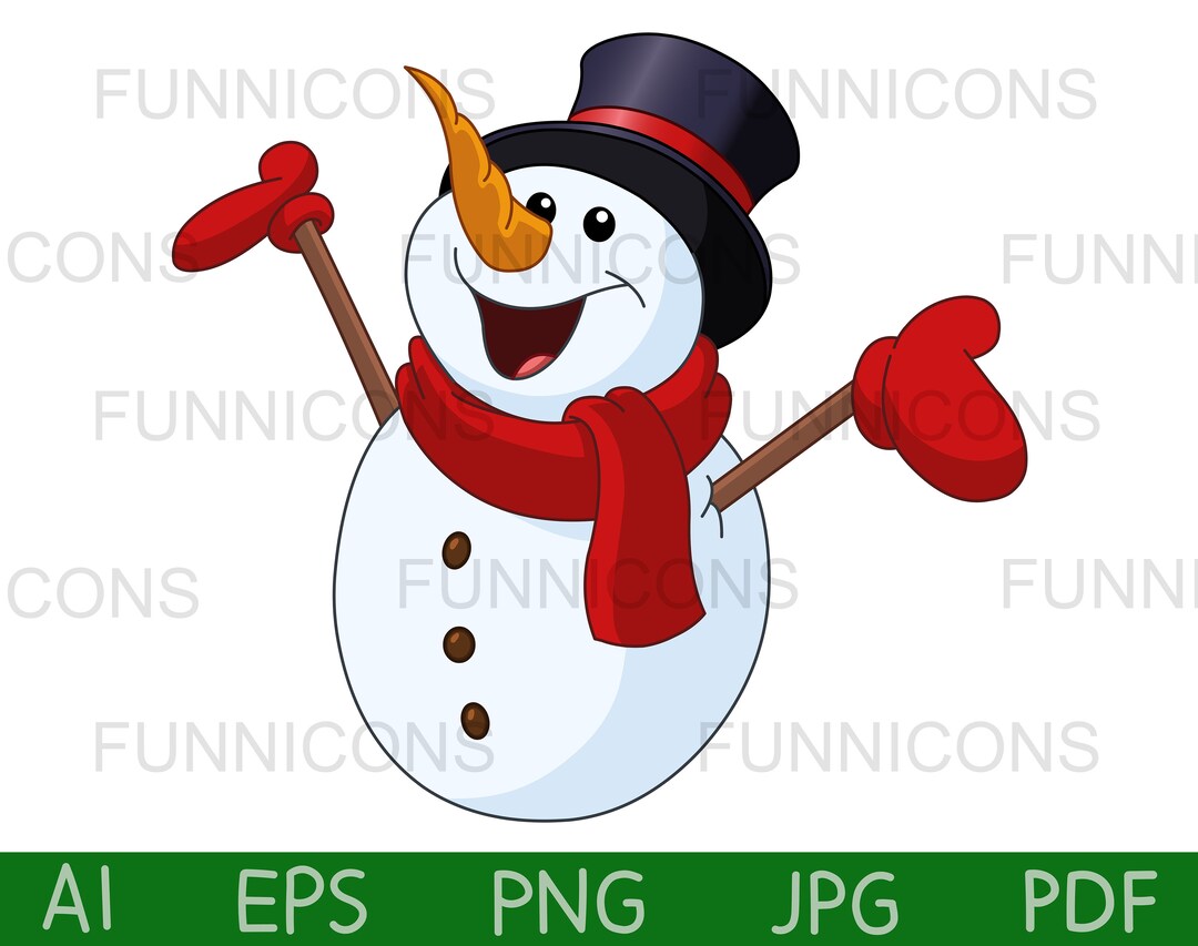 Christmas Vector Snowman Clipart Illustration, Ai Eps Png Pdf and Jpg ...