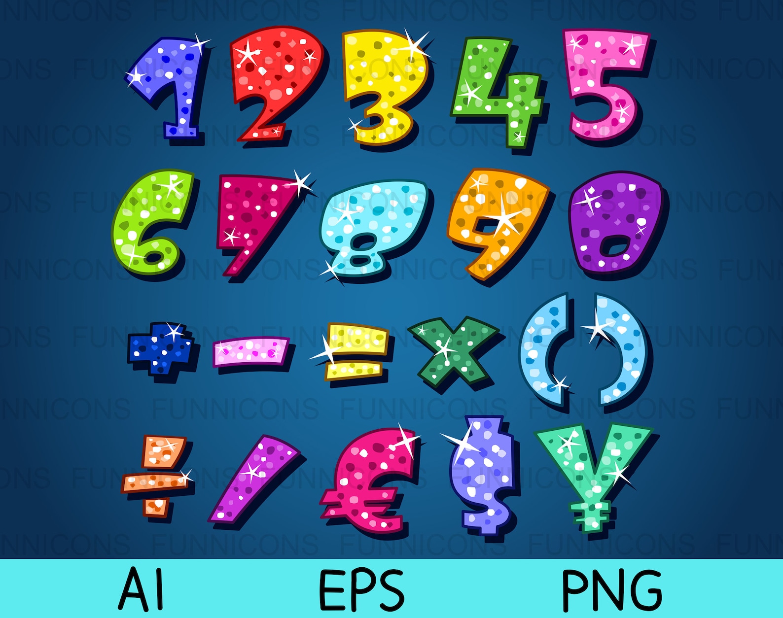 Sparkling Numbers Vector Numbers Set Ai Eps and Png 300dpi - Etsy