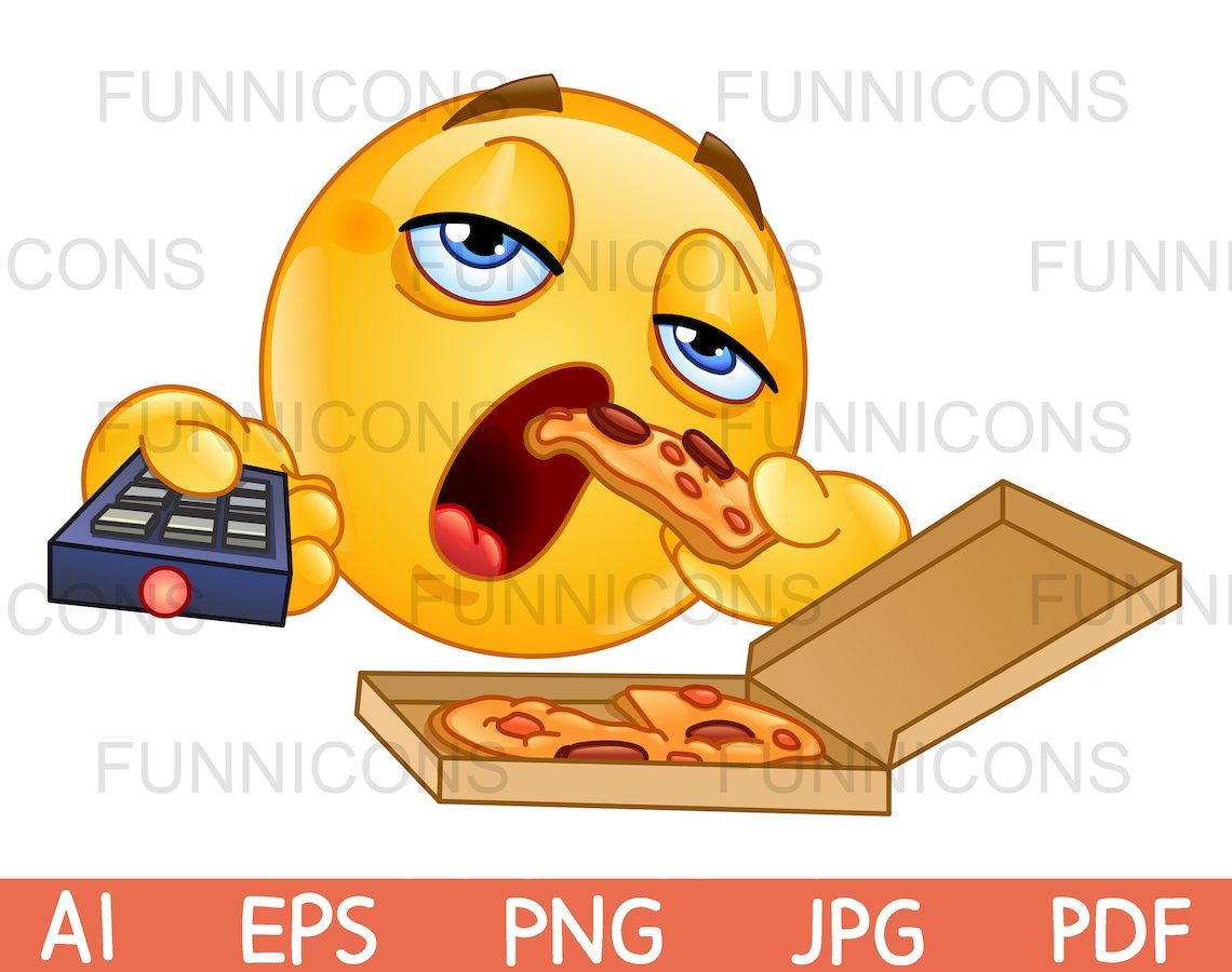 Clipart Cartoon of a Couch Potato Slob Emoticon Watching TV and Eating ...
