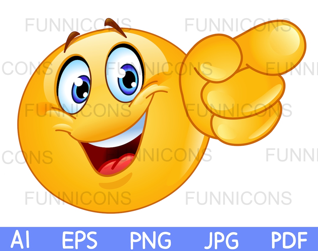 Clipart Cartoon of a Happy Emoticon Pointing Forward With His Finger ...