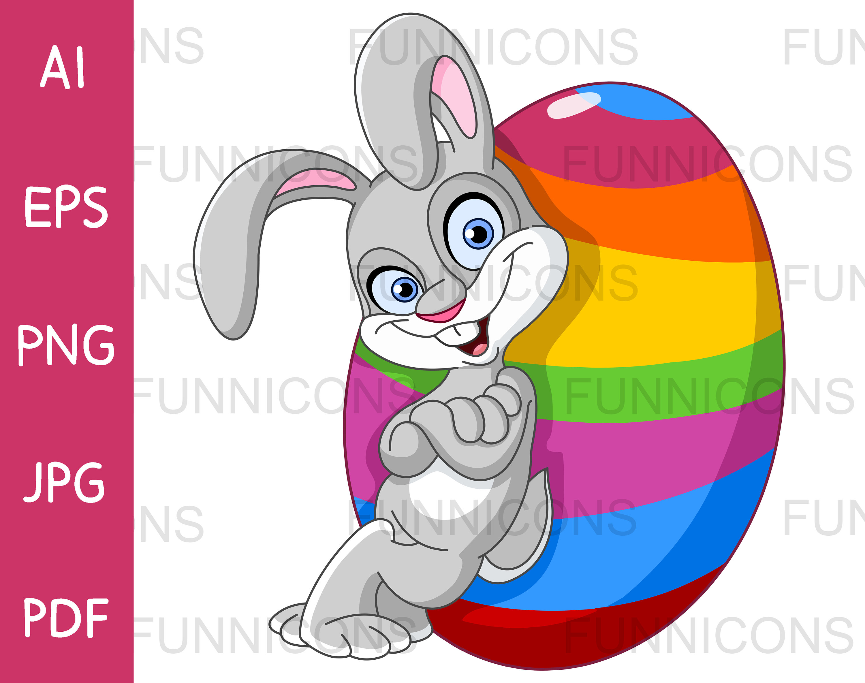 Easter clipart cartoon of a happy bunny rabbit leaning against | Etsy
