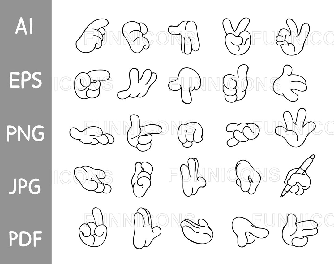 Outlined Cartoon Hands Vector Bundle Stamp for Scrap Booking, Card ...