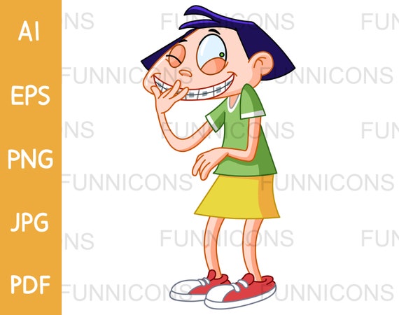 Clipart Cartoon of a Funny Girl Hiding Her Smile Holding Back | Etsy