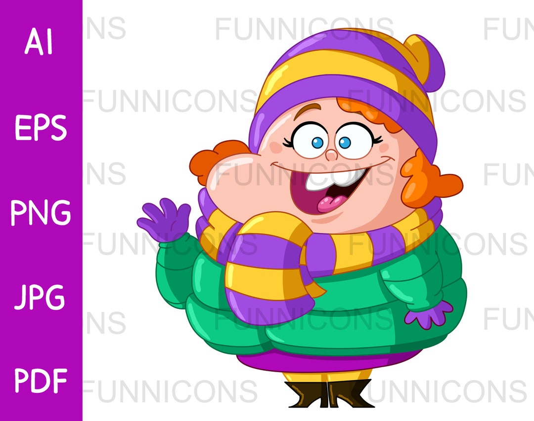 Clipart Cartoon of a Happy Chubby Woman Wearing Winter Clothes and ...