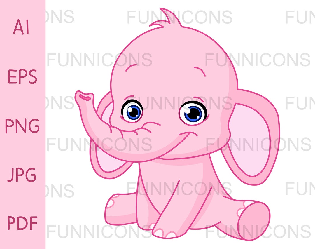 Clipart of a Pink Baby Elephant, Ai Eps Png Pdf and Jpg Files Included ...