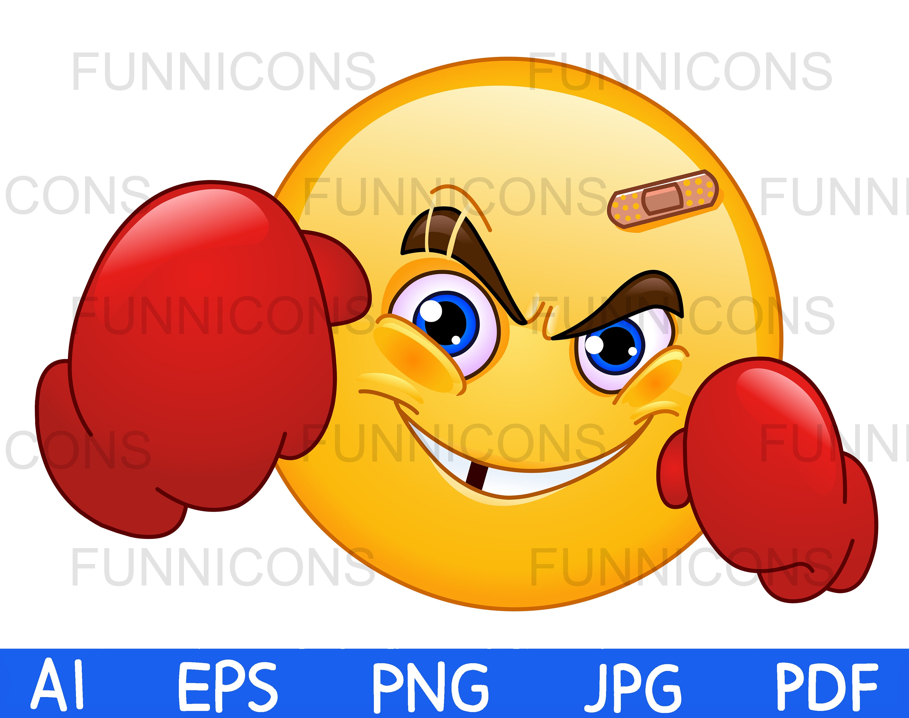 Dessin animé Clipart d’une émoticône de boxeur souriant portant des ...