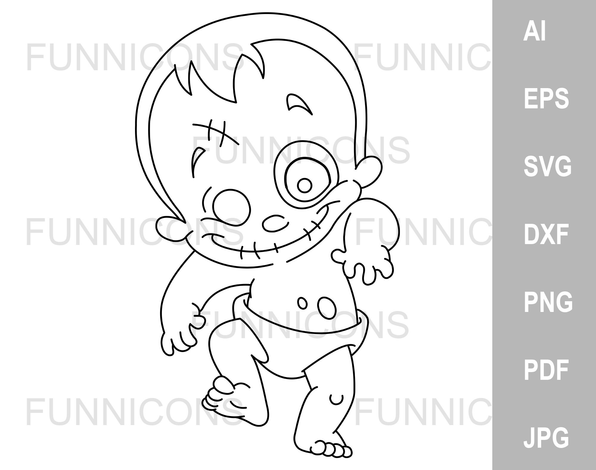 Halloween Outlined Zombie Baby Digital Coloring Page Digital | Etsy