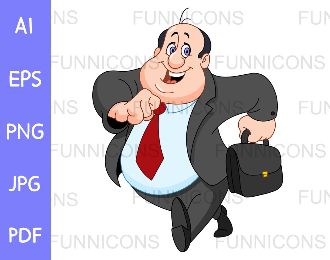 Clipart Cartoon of a Cheerful Chubby Business Man Walking Fast or Running, Ai Eps Png Jpg and ...