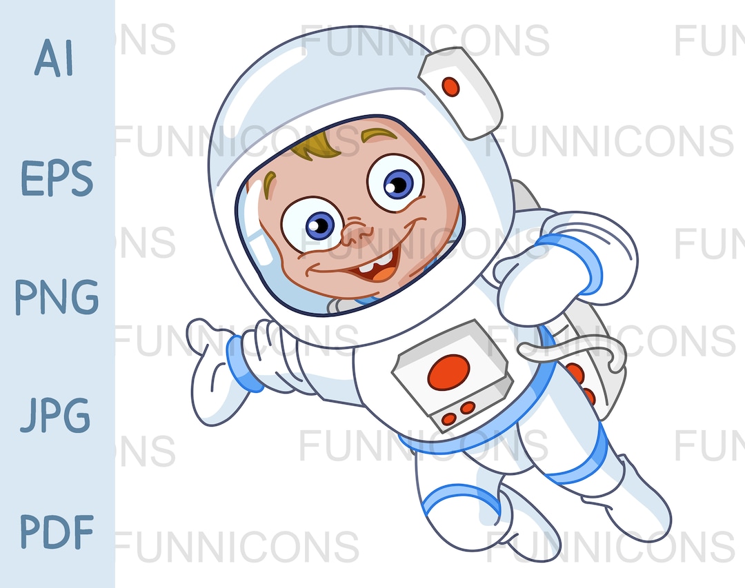 Clipart Cartoon of a Happy Young Astronaut Kid in a Space Suit, Ai Eps ...