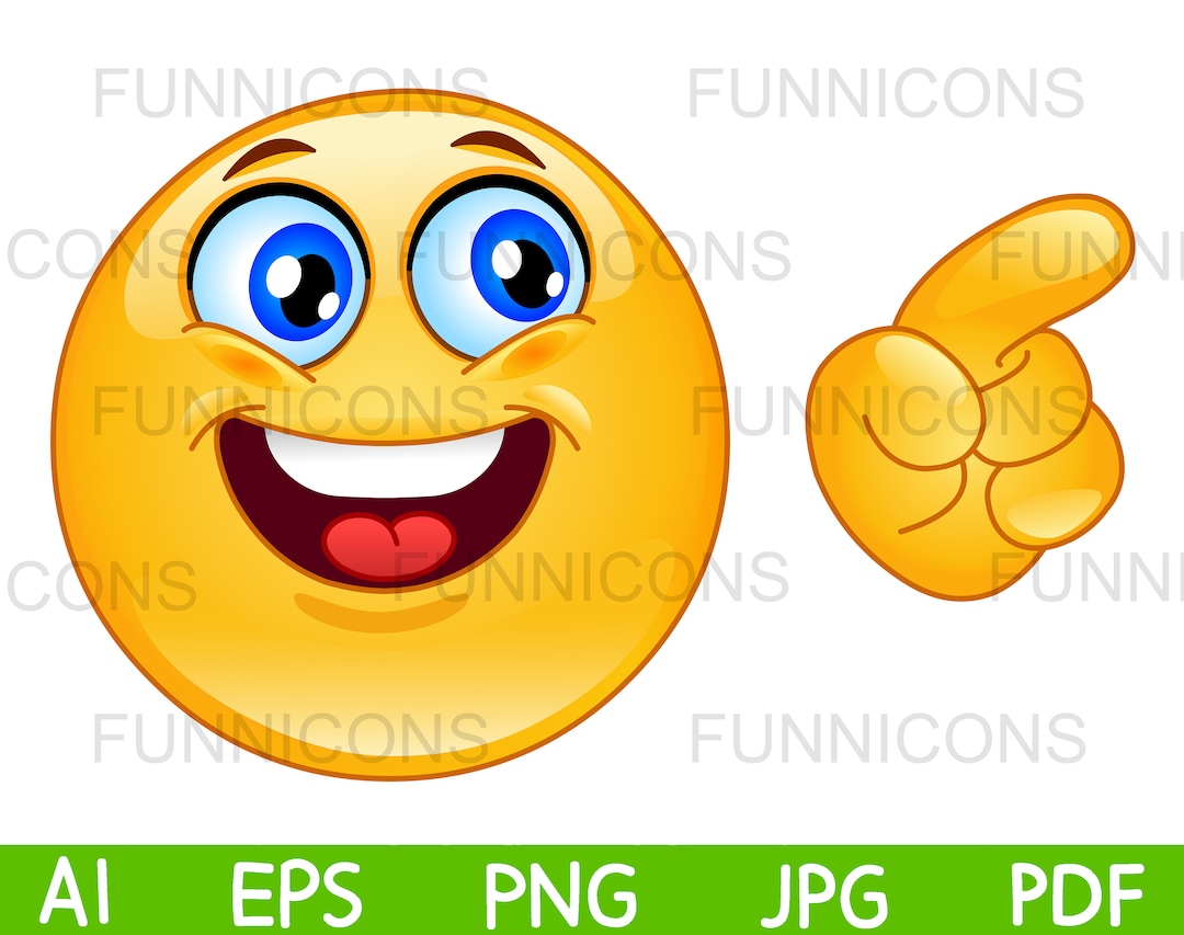Clipart Cartoon of a Happy Emoticon Pointing With His Finger, Ai Eps ...
