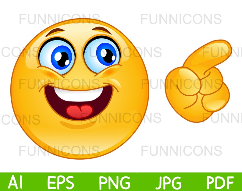 Clipart Cartoon of a Happy Emoticon Pointing With His Finger, Ai Eps ...