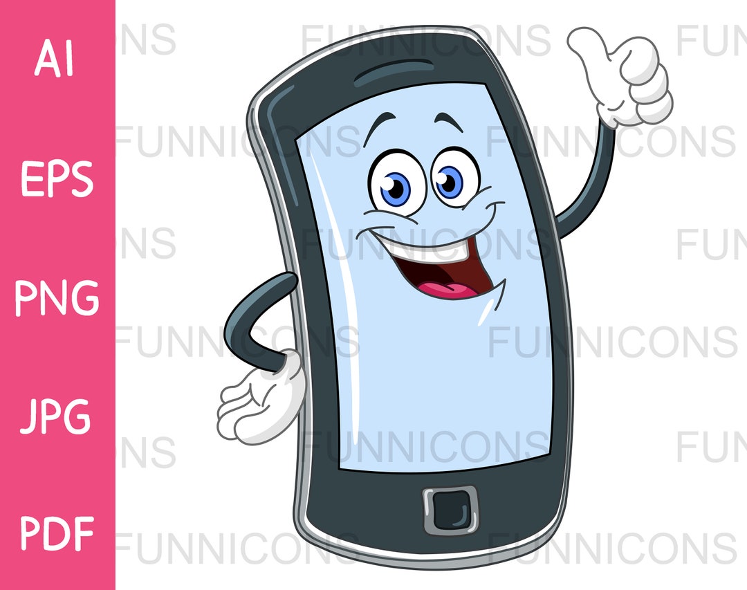 Clipart Cartoon of a Happy Cell Phone Smartphone Smart Mobile Phone ...