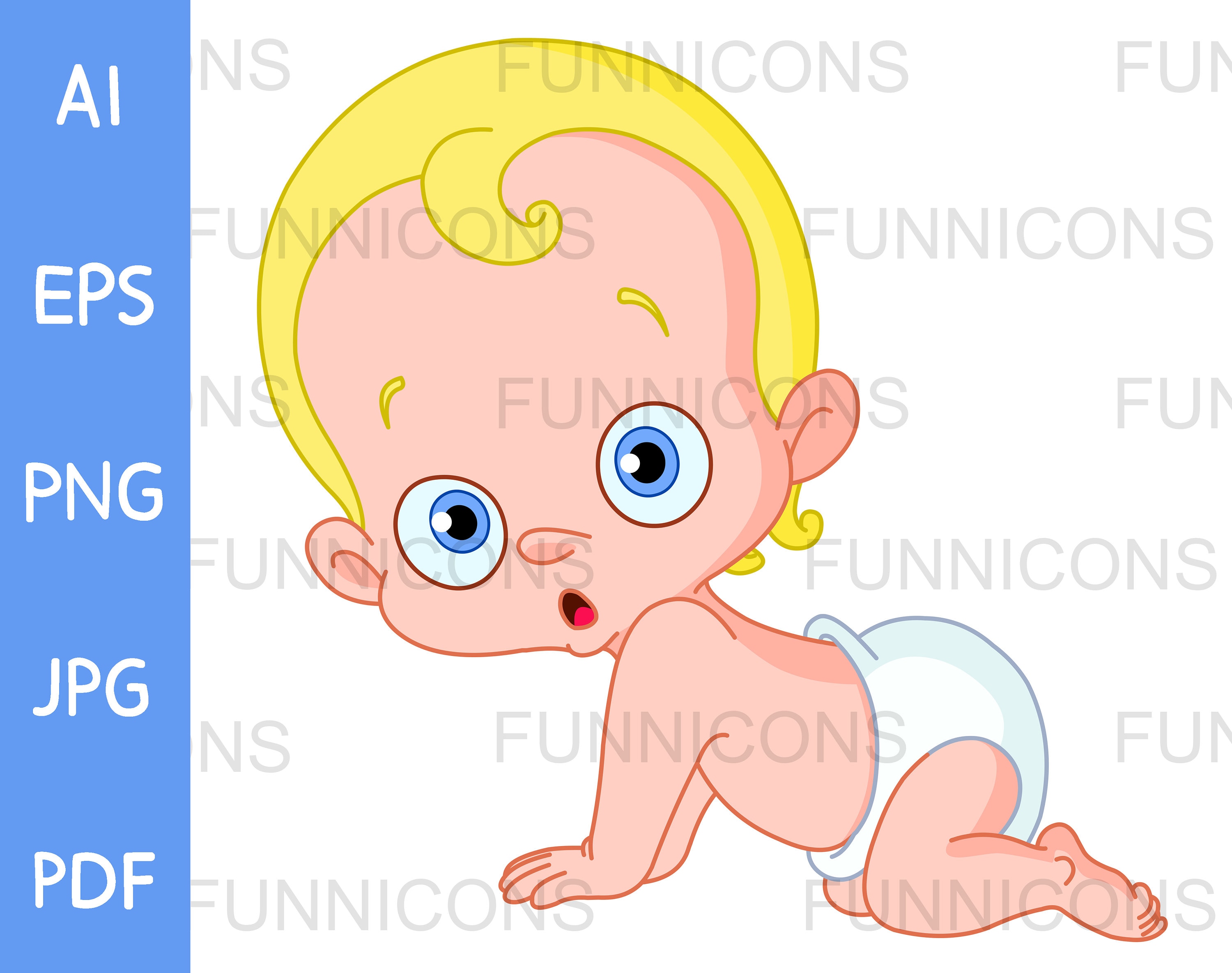 Dibujos animados de clipart de un lindo bebé rubio o niña gateando en ...