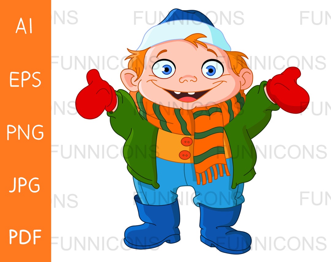 Clipart Cartoon of a Happy Kid Dressed in Winter Gear, Seasonal ...