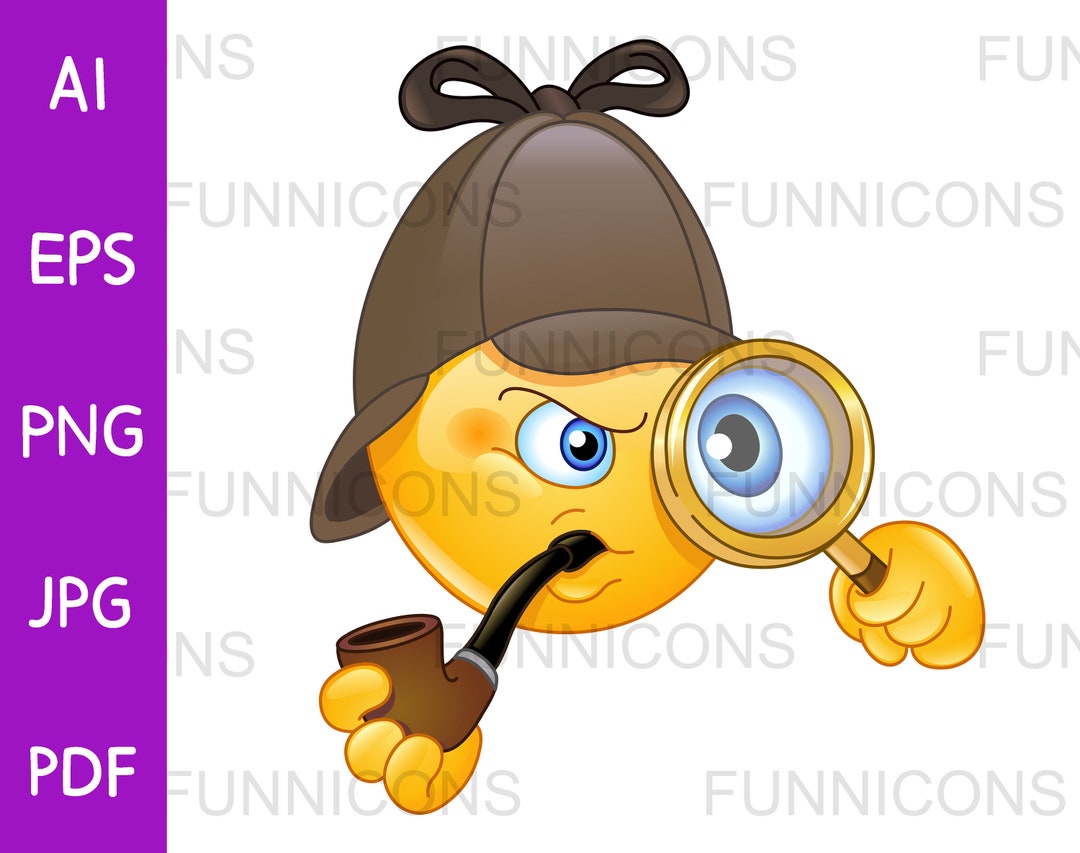 Clipart Cartoon of Emoticon Detective Looking Through Magnifying Glass ...
