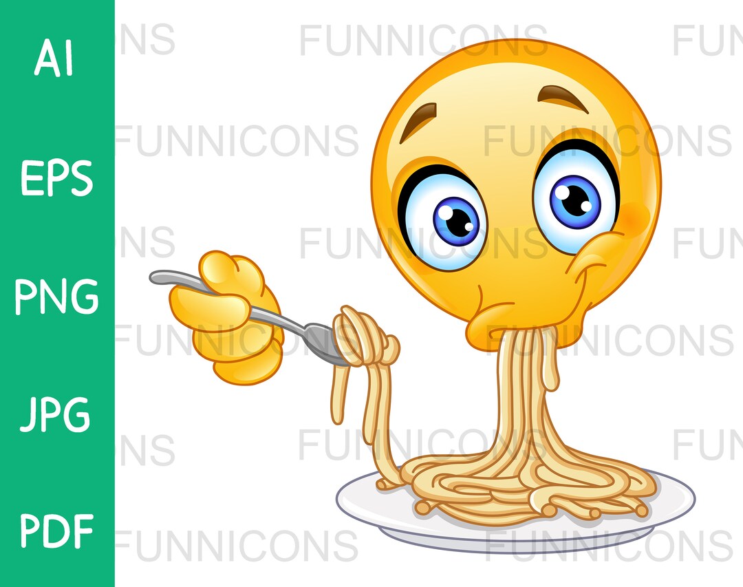 Clipart Cartoon of a Hungry Emoticon Eating Spaghetti From a Plate ...