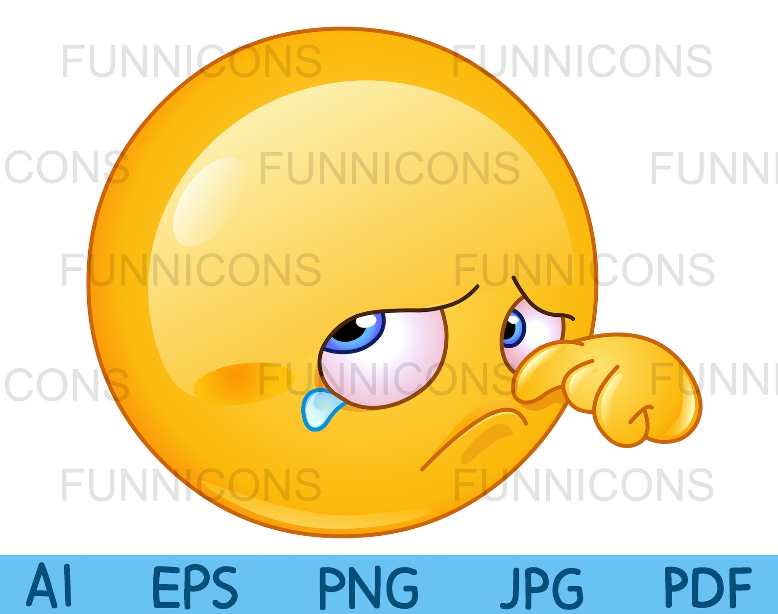 Clipart Cartoon of a Sad Crying Emoticon Wiping a Tear With His Finger ...