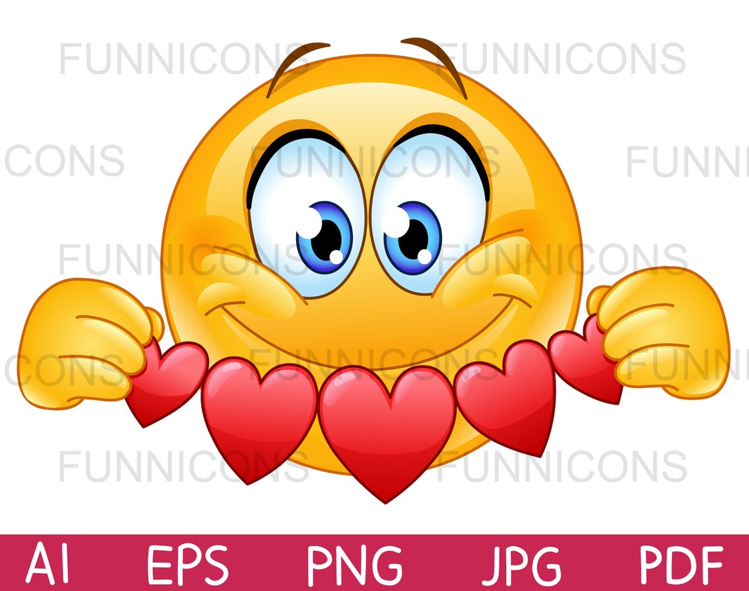 Valentine’s Day Clipart Cartoon of a Happy Emoticon Holding Hearts ...