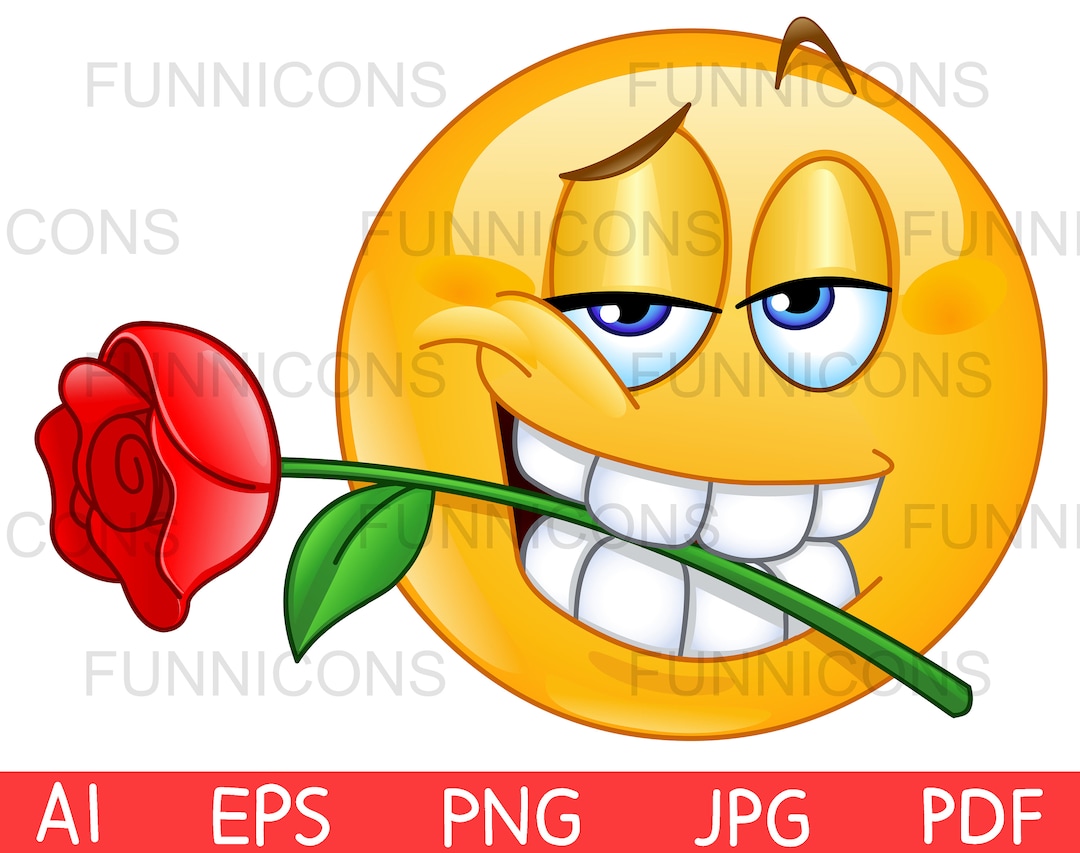 Valentine’s Day Clipart Cartoon of Emoticon With Red Rose Flower ...