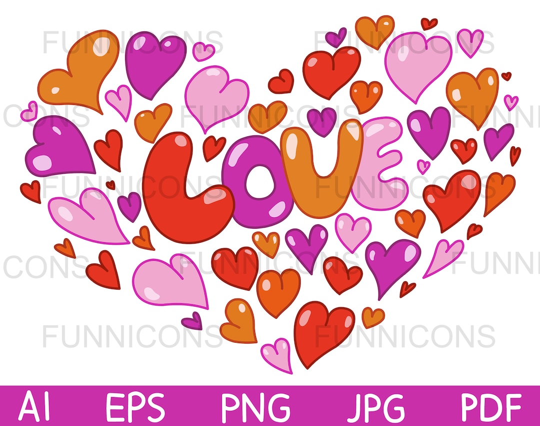Valentine’s Day Retro Clipart of Hearts Forming a Big Heart Around the ...