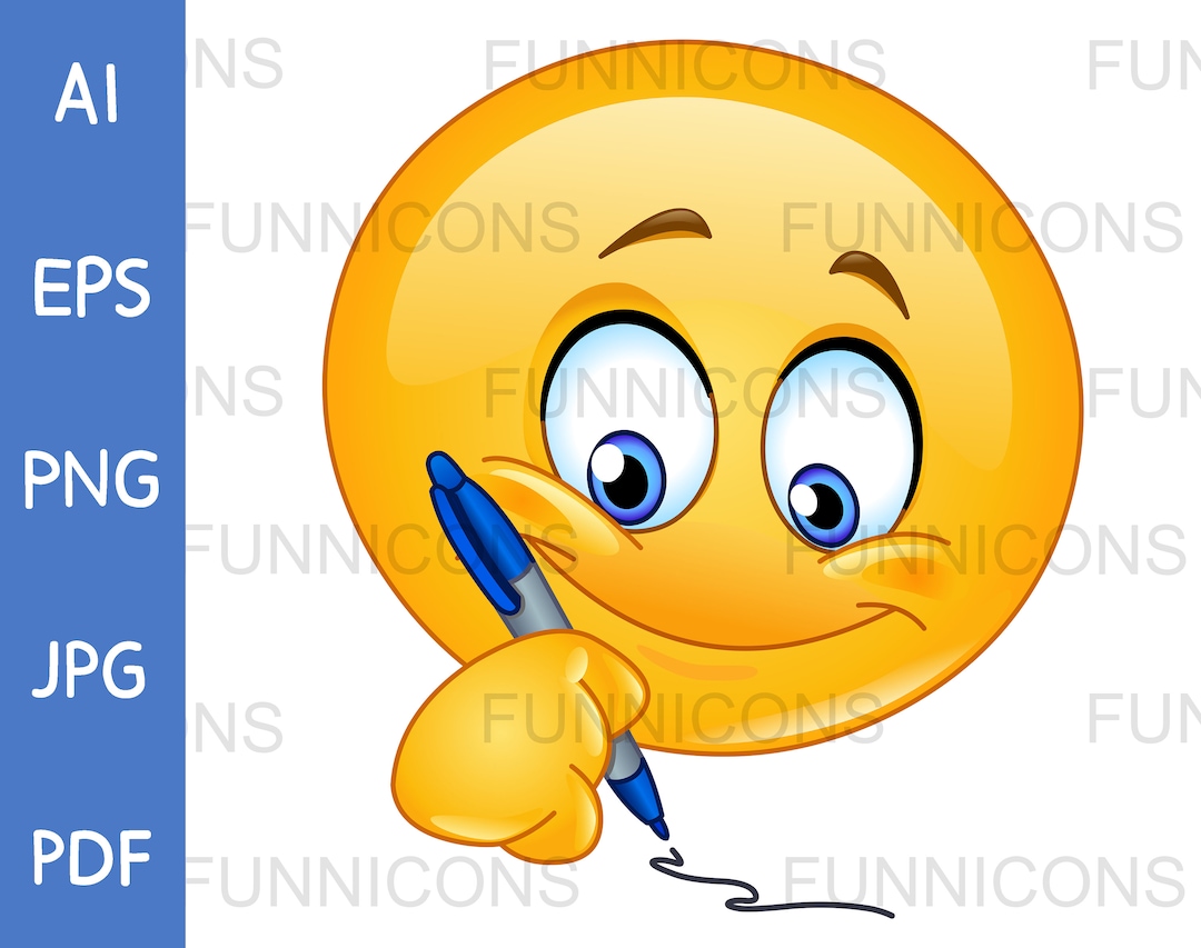 Clipart Cartoon of a Smiling Emoticon Writing Drawing or Signing With a ...
