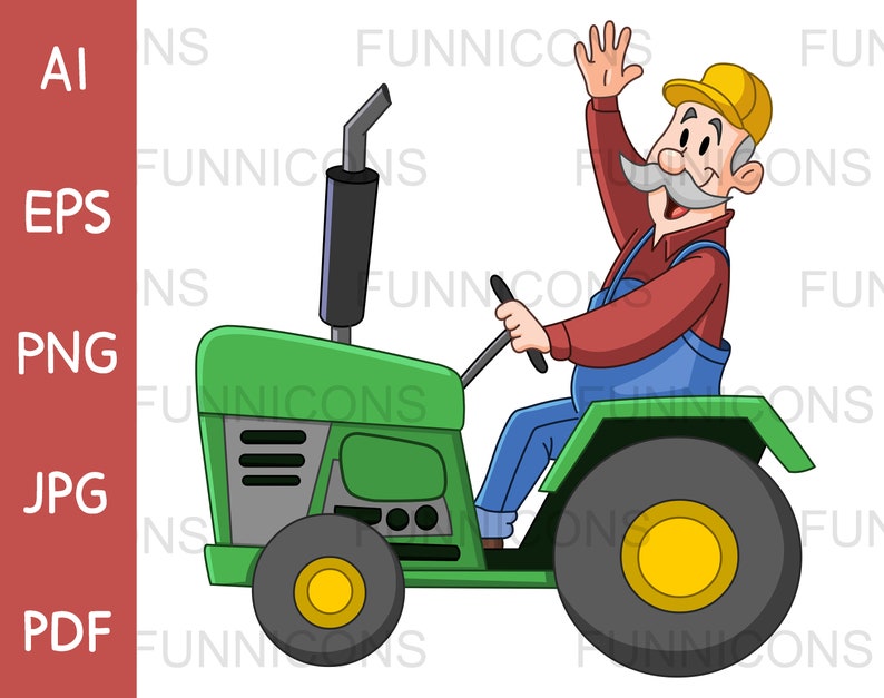 Clipart Cartoon of a Happy Farmer Driving a Tractor and Waving | Etsy