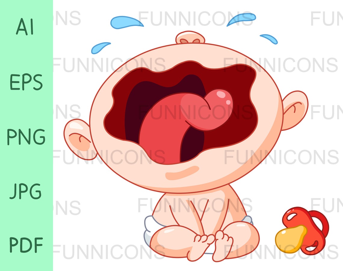 Clipart Cartoon of a Baby Crying With Pacifier, Ai Eps Png Jpg and Pdf ...