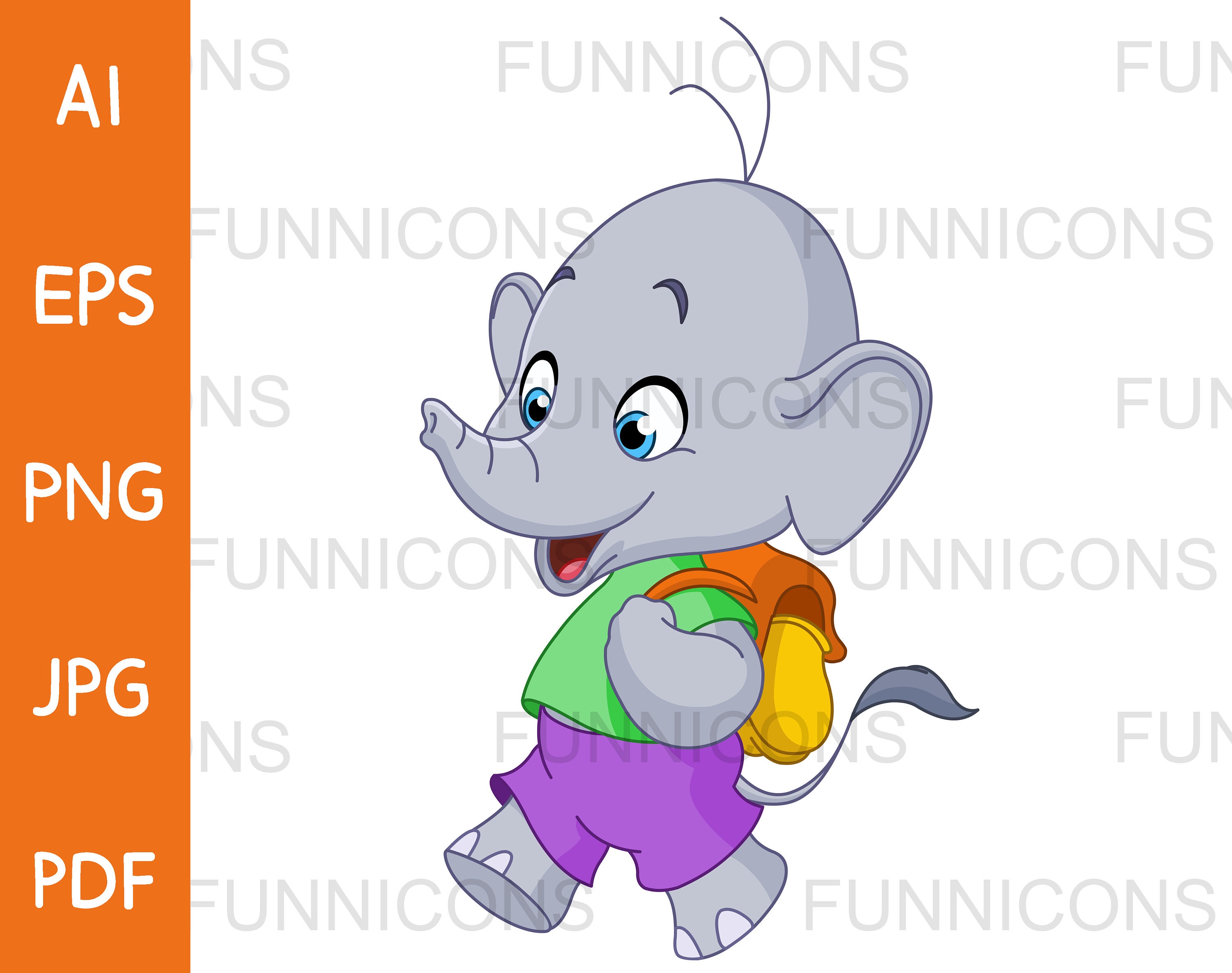 Clipart Cartoon of Happy School Student Elephant Walking With - Etsy UK