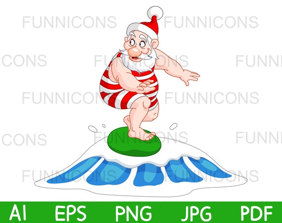 Christmas Clipart Cartoon of Santa Claus Surfing on a Wave Ai - Etsy